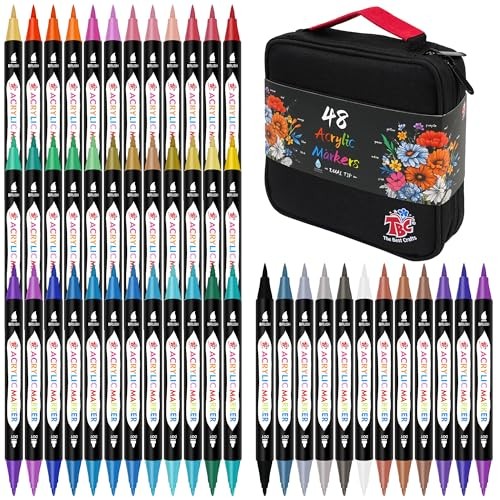 48 Colors Dual Tip Acrylic Paint Markers, Double zipper design Topgrade ...