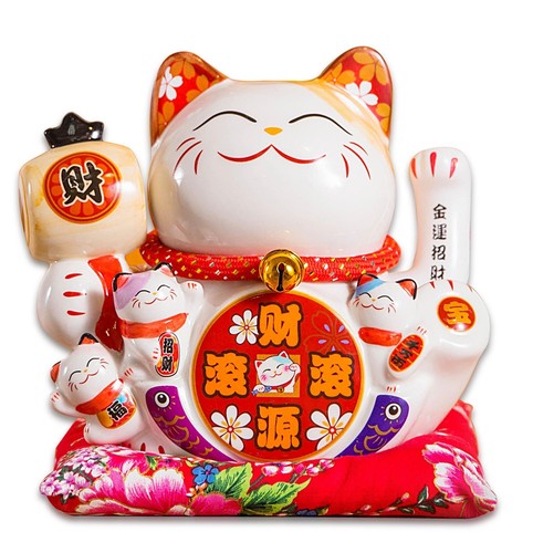 Large Ceramic Maneki Neko Beckoning Lucky Money Cat Waving Arm Good ...