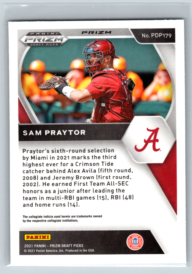 Sam Praytor 2021 Panini Prizm Draft Silver Prizm #PDP179 Alabama | eBay