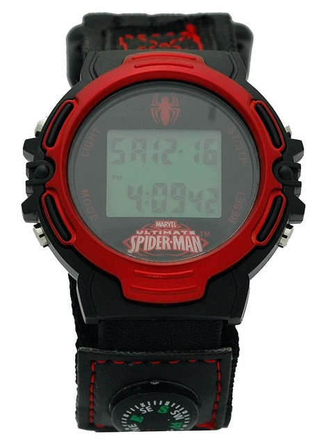 Spider-man Marvel Sport Alarm Stop Compass Digital Velcro Wrist Watch ...