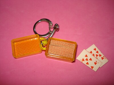 Vintage Yellow Case Tiny Real Playing Cards Key Ring Hong Kong Never ...