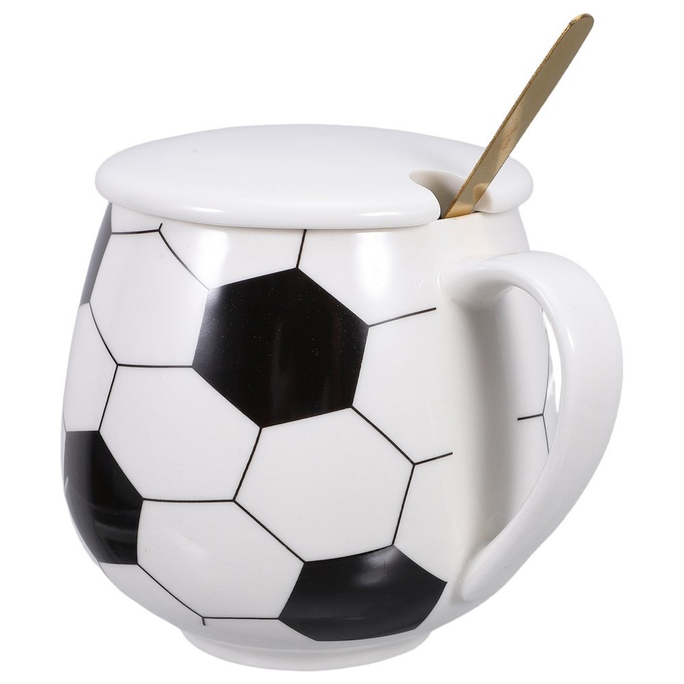 Football Shape Ceramic Coffee Cup - Creative Mugs With Lid & Spoon ...