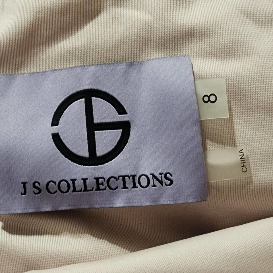 JS COLLECTIONS RIVER PUFF SLEEVE lace COLUMN GOWN dress Size 8 Blush ...