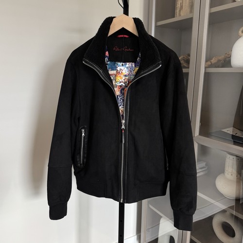 Robert Graham Vegan Suede Insulated Zip Up Black Bomber Jacket Medium ...
