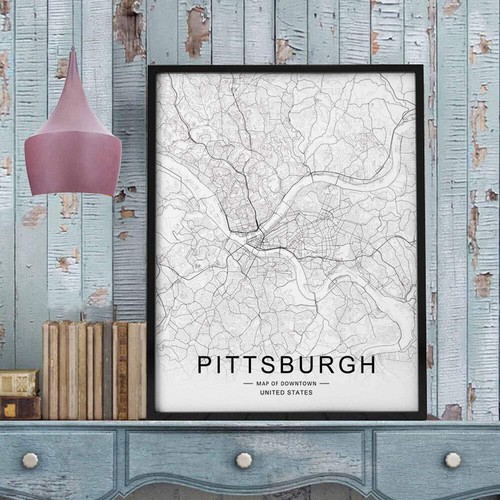 Pittsburgh City Downtown Map Wall Art Pittsburgh Street Map Print ...