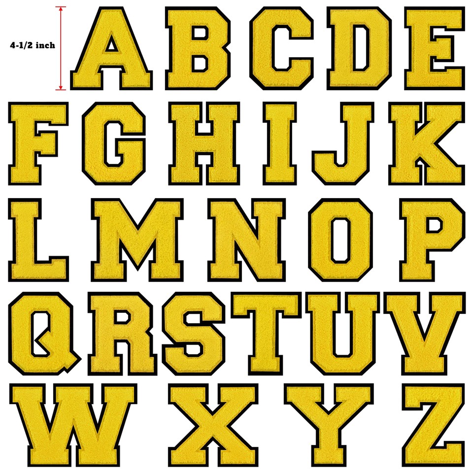 4.5" Yellow Iron on Letter Patches Large Letterman Jacket Letter ...