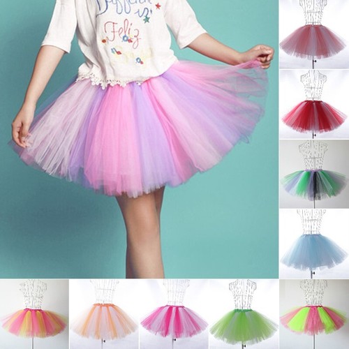 Women Short Mesh Tutu Skirt Color Matching Bubble Layered Tulle Party ...