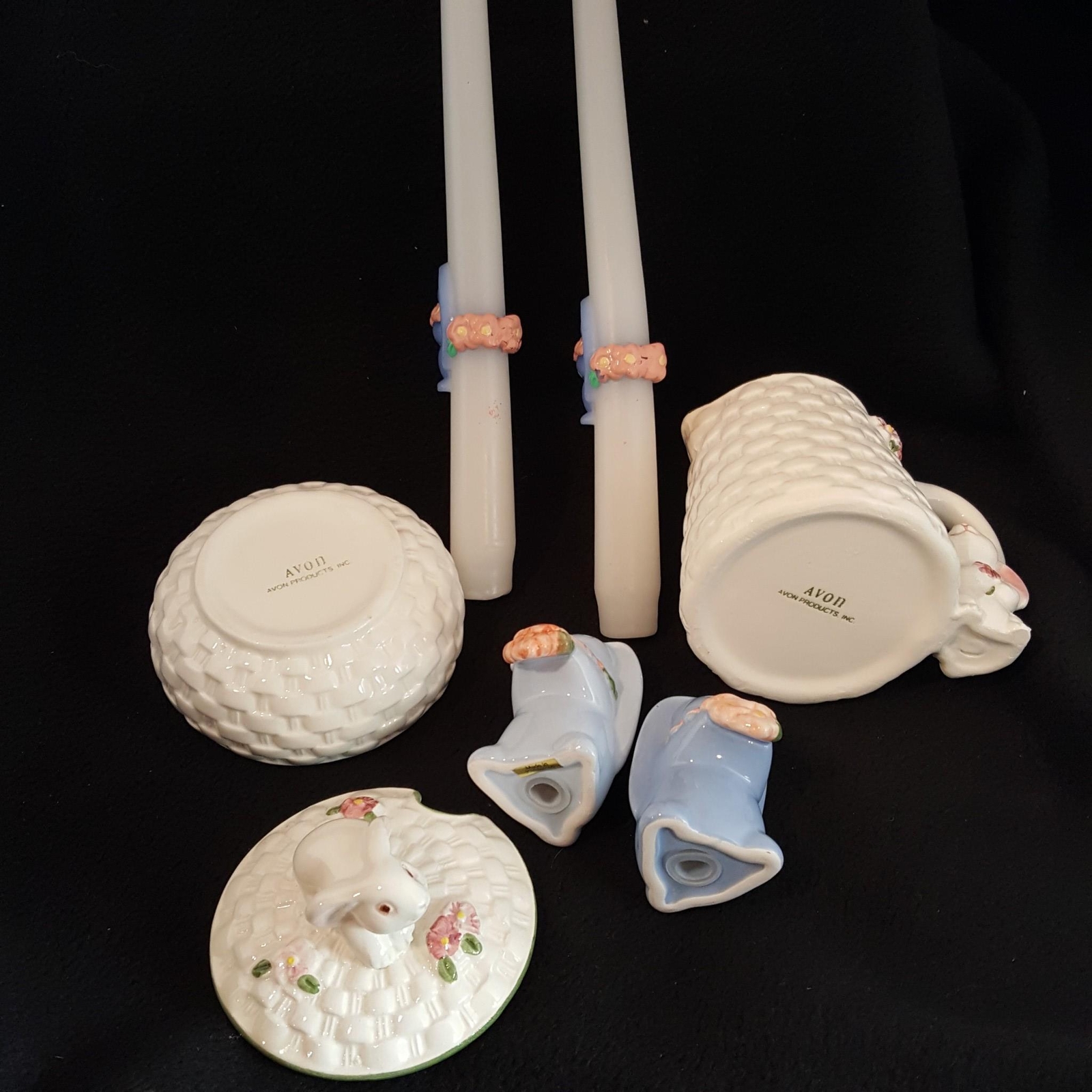 Avon Springtime Bunny Easter Taper Candles Salt Pepper Sugar Creamer ...