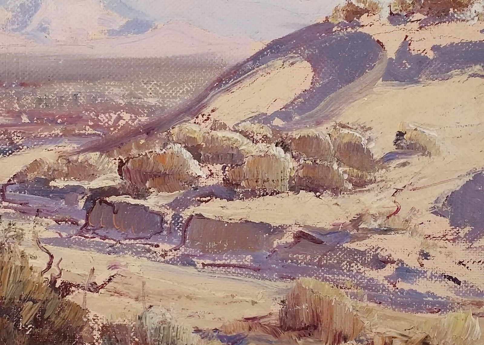 VINTAGE CALIFORNIA DESERT MOUNTAIN LANDSCAPE OIL PAINTING F. FRED ...