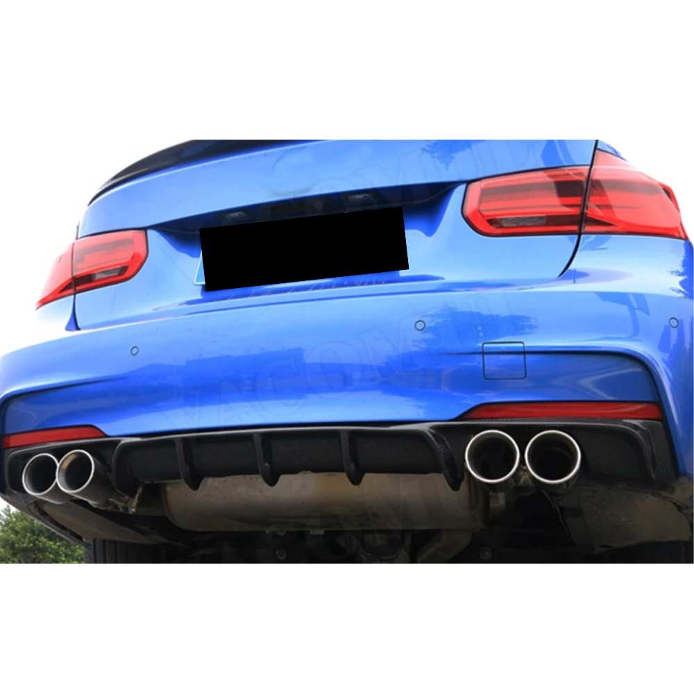 For Quad Exhaust BMW F30 Rear Bumper Lip Diffuser Gloss Black 4 Tip M ...