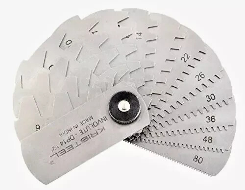 Gear Tooth Profile Gauge 6 to 80 D.P 23 Profiles 14 Leaf's 14.1/2" PA ...