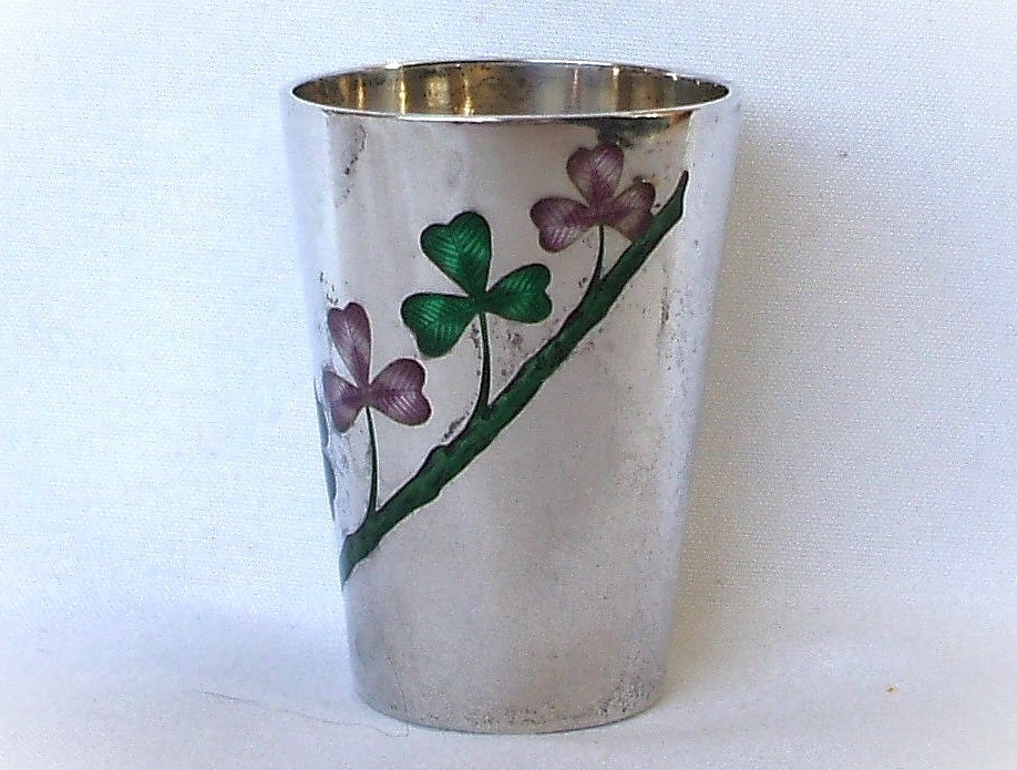 Antique .800 Sterling Silver Enamel Clover Shot Glass/Cup Crescent ...