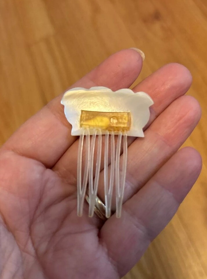 Vintage MOTHER OF PEARL Carved Hair Comb Palm Trees Mini Small White ...