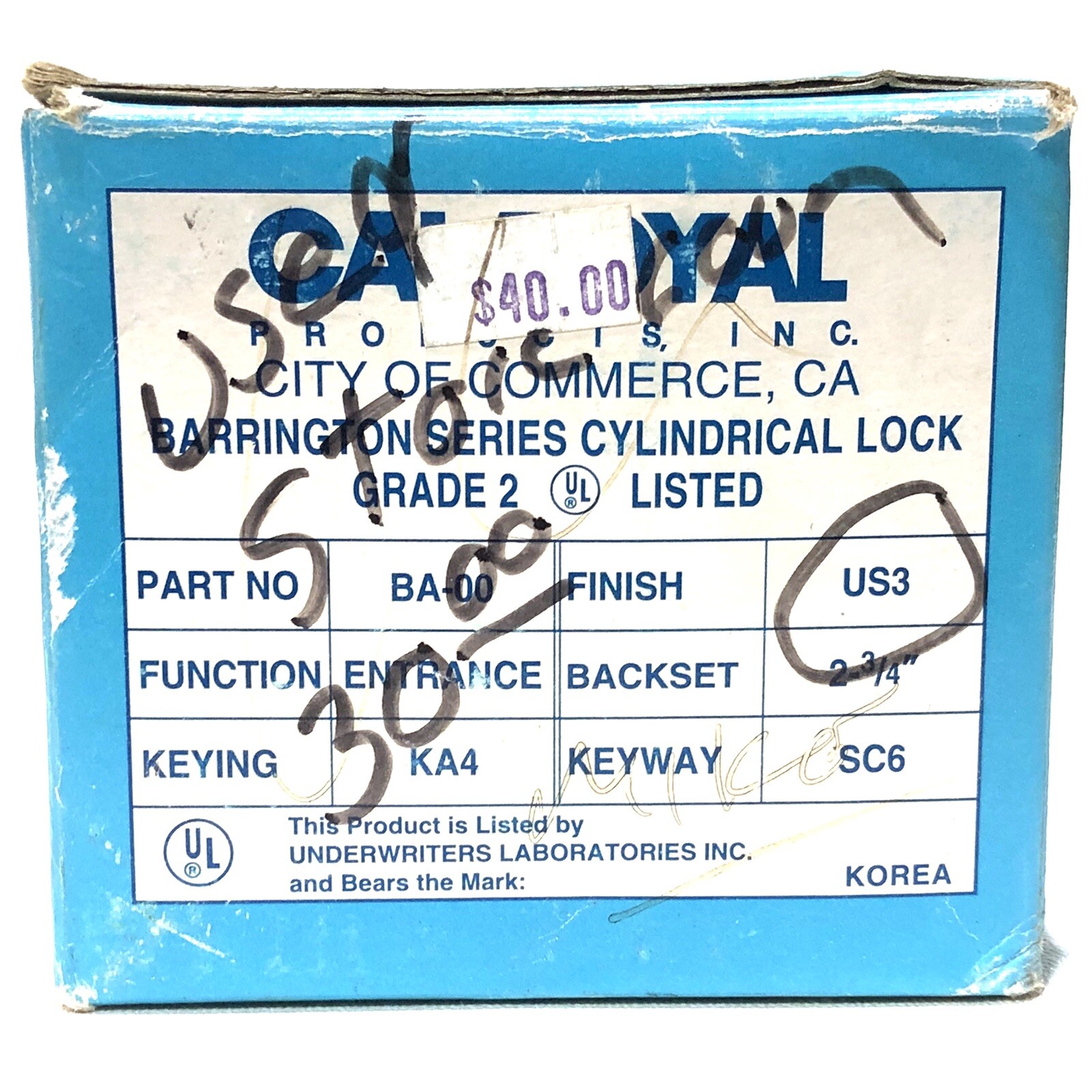 ^ Cal-Royal Barrinton Series Cylindrical Lock Set Grade 2 BA-00 US3 ...