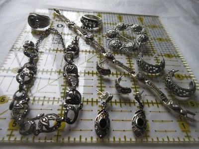 Lot Vintage Sterling Silver Marcasite Jewelry Collection Bracelet Rings ...