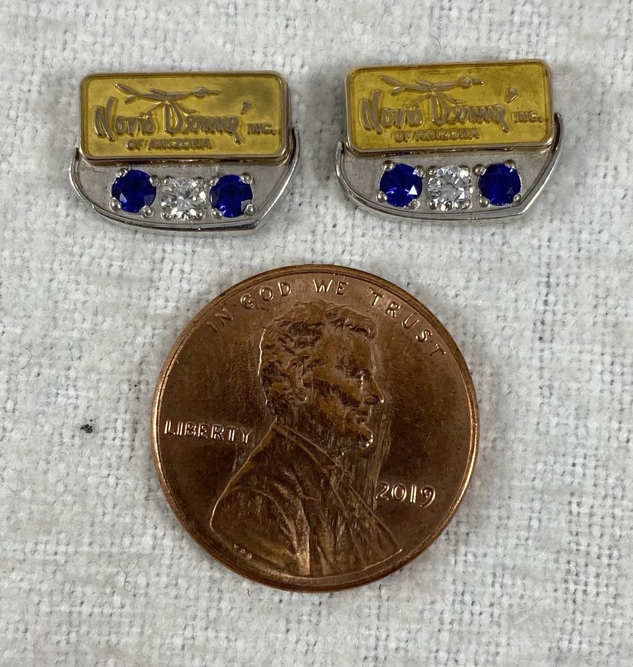 Two Vintage 10K White Yellow Gold Diamond Sapphire Corporation Pins 4 ...