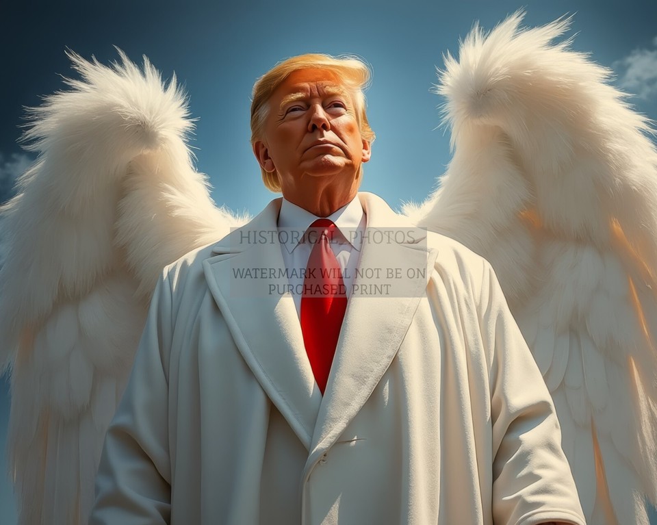 PRESIDENT DONALD TRUMP AS AN ANGEL IN WHITE SUIT WINGS 8X10 AI FRAMED ...