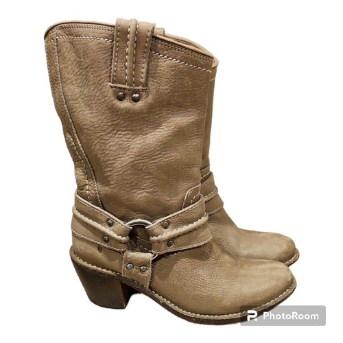 Frye Size 6 Carmen Harness Short Leather Pull On Stacked Heel Boots in ...