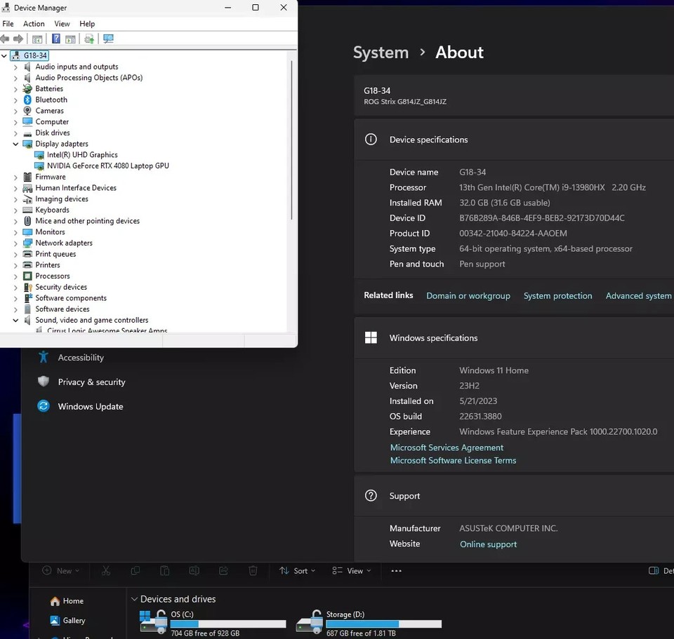 ASUS ROG Strix G18 18" i9-13980HX RTX 4080 Upgraded 32GB DDR5 Ram 1TB ...