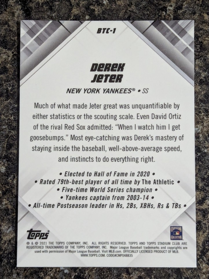 2021 Stadium Club Chrome Beam Team #BTC-1 Derek Jeter New York Yankees ...