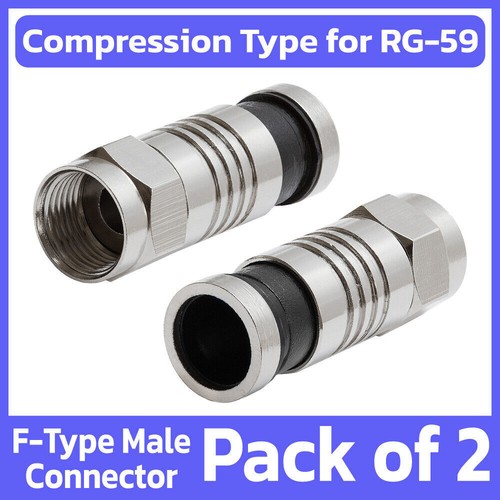 2 Pack F-Type Compression Connector for RG59 Coaxial Cable Coax Wire ...