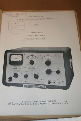 HP Hewlett Packard Model 302A Wave Analyzer Operating & Service Manual ...