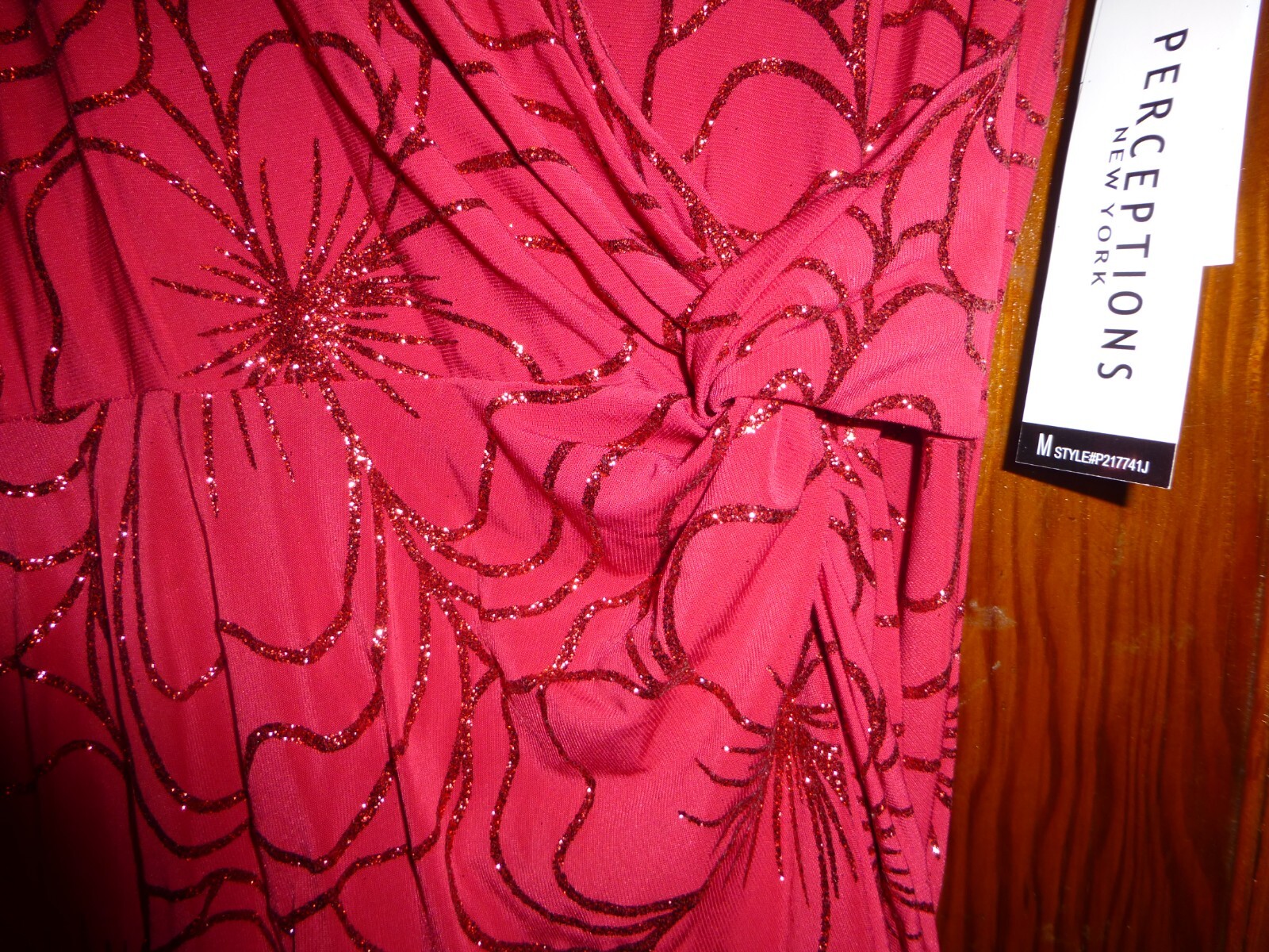 PERCEPTIONS NEW YORK DRESS NWT RED SIZE MEDIUM ASYMMETRIC HEM GLITTER ...