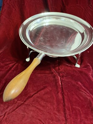 RARE BARKER BROTHERS SILVER on COPPER FLAMBE PAN ON WARMING STAND ...