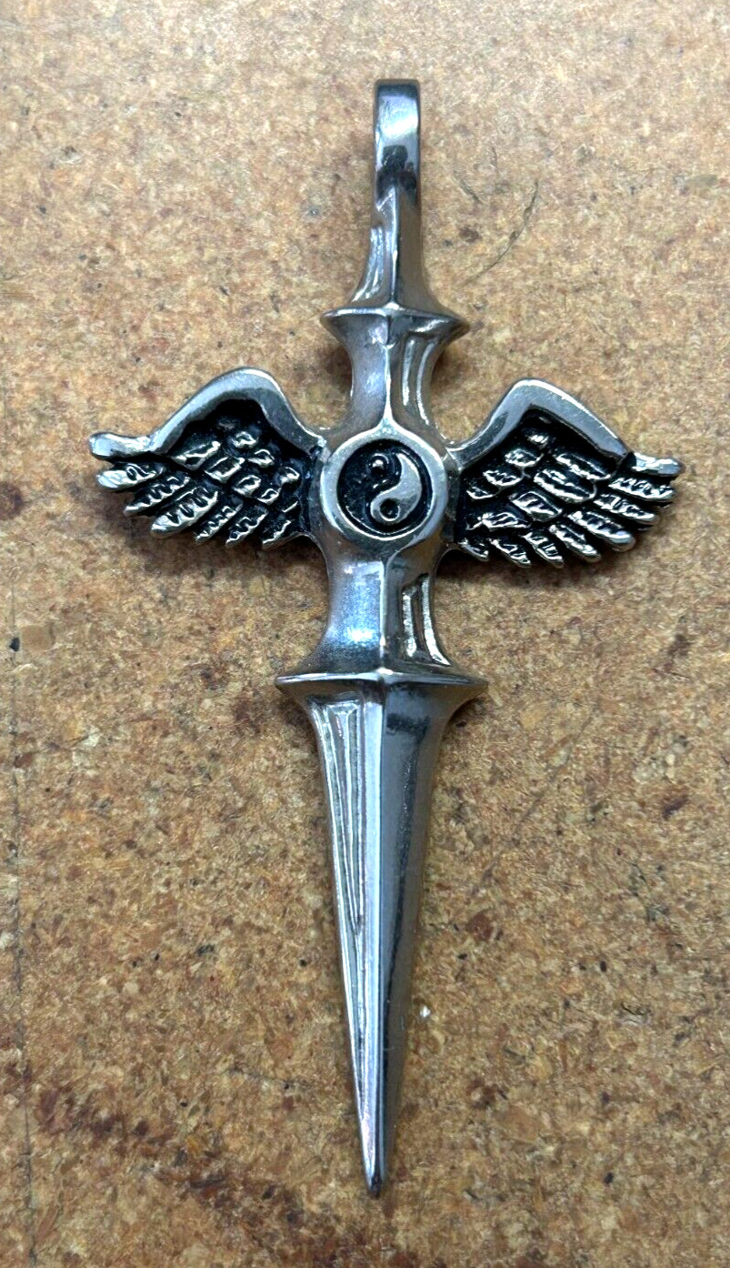 "BM" mark Gothic Christian WINGED CROSS DAGGER Yin Ya… - Gem