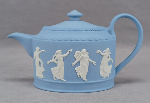 Wedgwood Blue & White Jasperware Miniature Dancing Hours Teapot | eBay