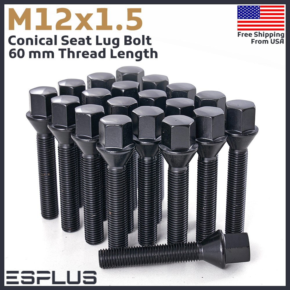 16 Pc BMW Lug Bolts M12x1.5 Black 60 mm Fit 4-Lugs BMW With 30-34 mm ...