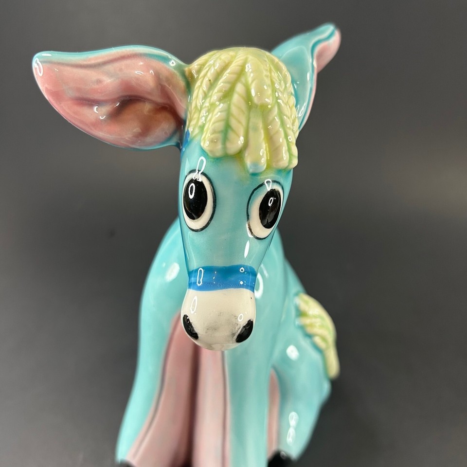 Lefton Japan Ceramic Hand Painted Turquoise Blue Donkey Bank H5958 | eBay