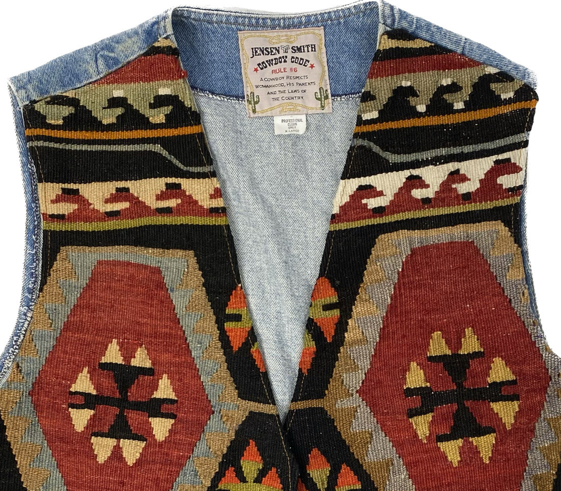 Vintage Jensen & Smith Cowboy Code Sz XL Denim Tapestry Vest ...