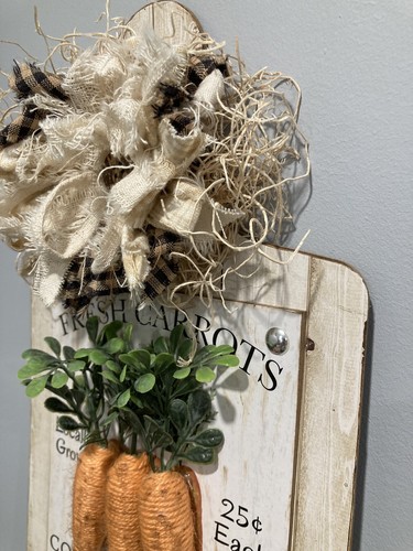 FRESH CARROTS SIGN Wall Art Door Farmhouse Hanger Plaque Easter Prim ...