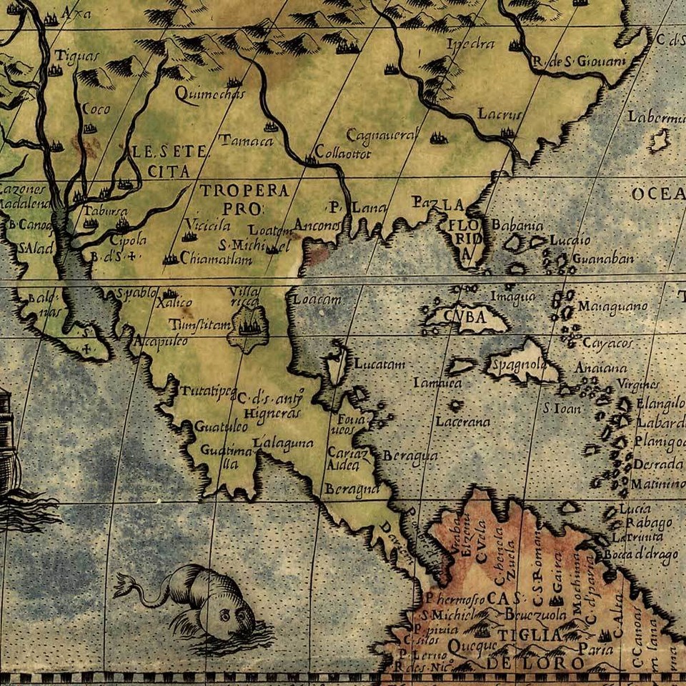 Italian Old World Exploration Angel & Cherub Map by Paolo Forlani circa ...