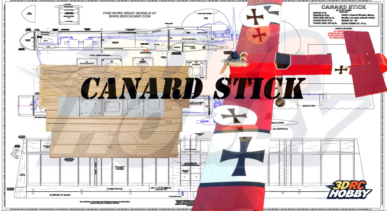 Canard Stick 36" Wingspan RC Airplane Kit Laser Cut Balsa Ply Short Kit ...