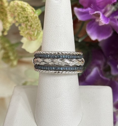 Sterling Silver Ladies Affinity Blue Diamond Rope Design Ring Band Size ...