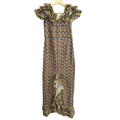 Gul Hurgel Floral Ruffle Midi Dress Multicolor XS Maximalist Bloomcore ...