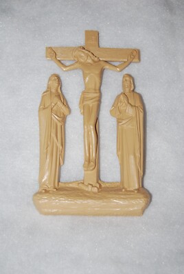 Vtg Crucifix Jesus On Cross Mary Joseph Wall Hanger Plaque 4"x7" Molded ...