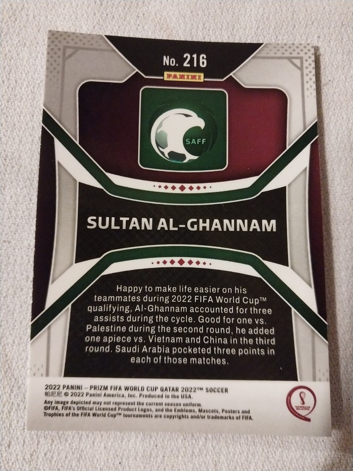 2022 SULTAN AL GHANNAM PANINI PRIZM WORLD CUP ROOKIE CARD RC #216 SAUDI ...