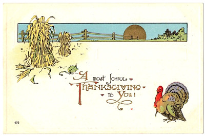 1913 Postcard Joyful THANKSGIVING Turkey Harvest Farm Corn SAS Embossed ...
