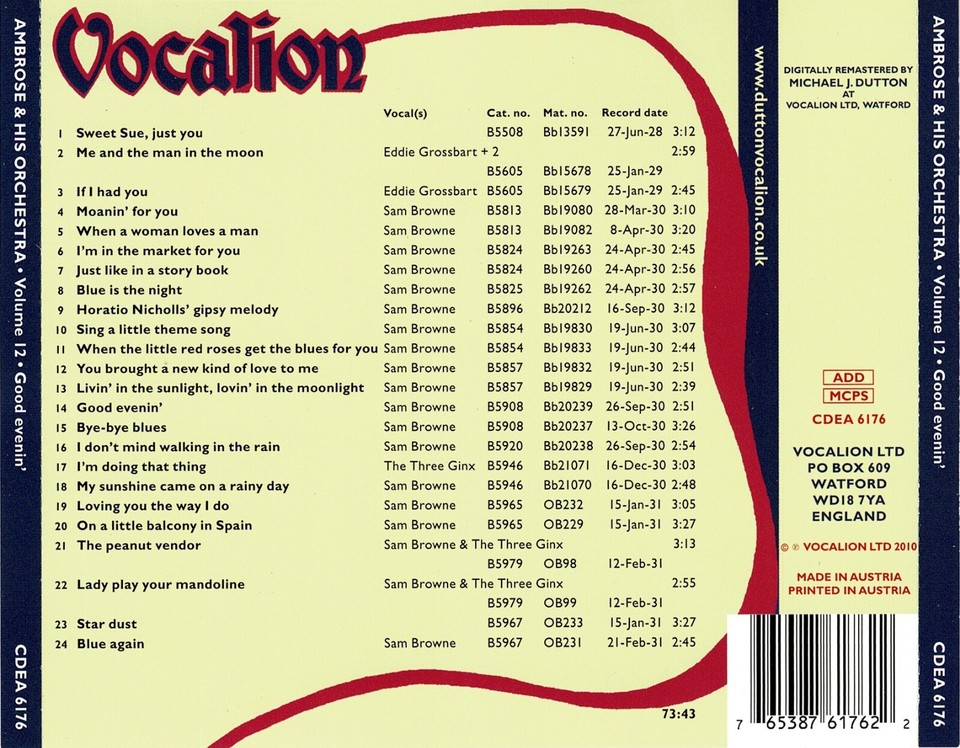 CD - AMBROSE & HIS ORCHESTRA - VOCALION VOLUME 12 GOOD EVENING | eBay