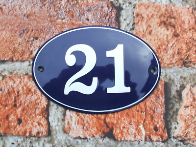 HOUSE NUMBER 21 CLASSIC ENAMEL SIGN. WHITE No.21 ON A BLUE BACKGROUND ...
