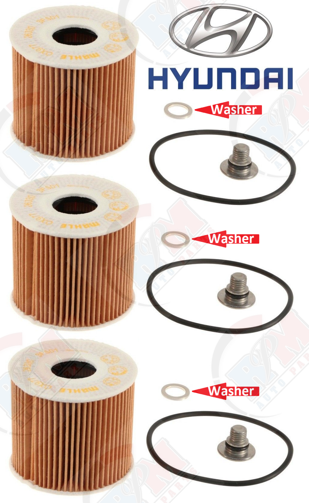 Pack of 3 - GENUINE Oil Filter Kit 26320-3F500 for Hyundai Genesis V8 5 ...