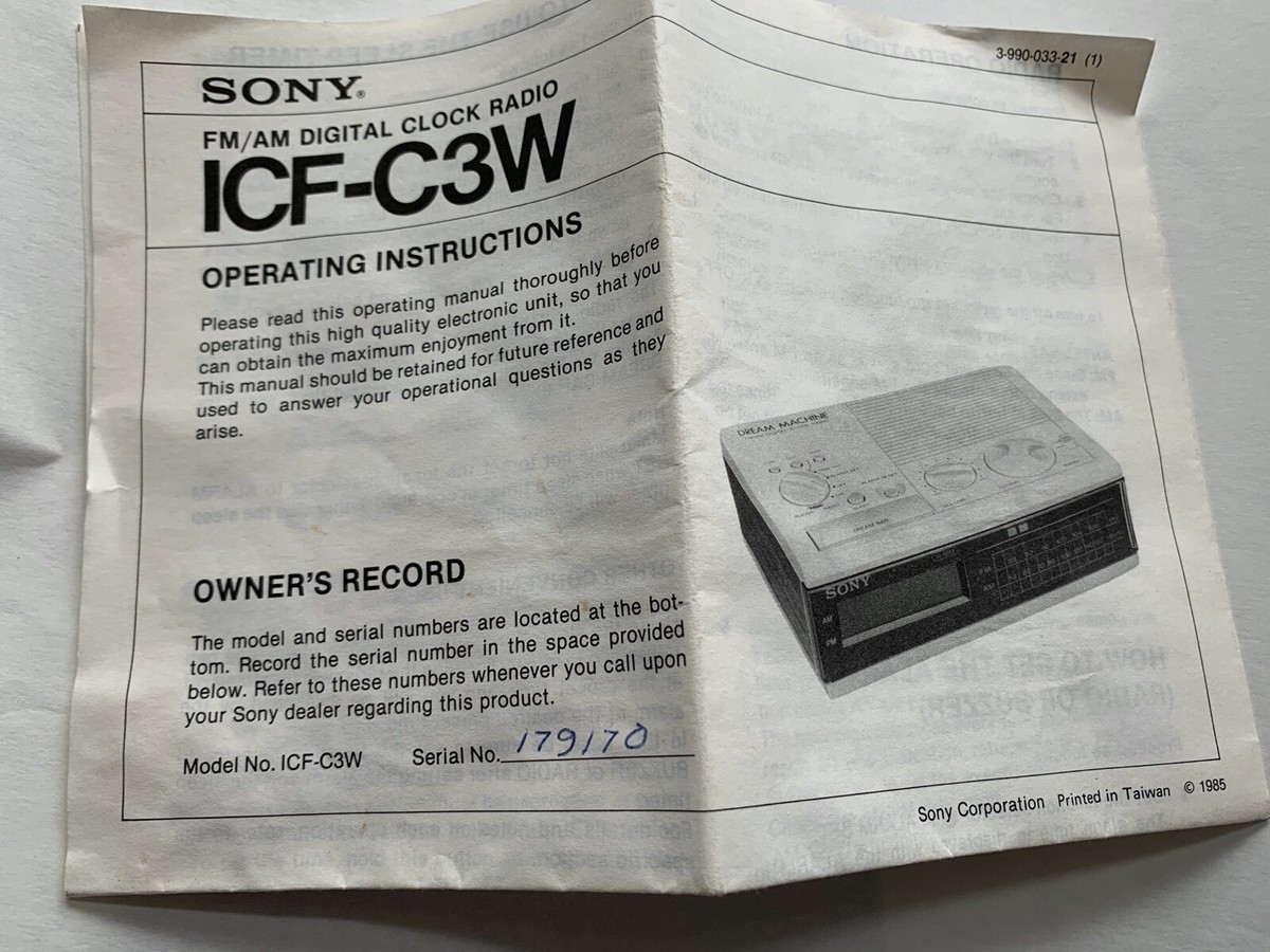 Sony Dream Machine Manual Dream Machine FM/AM Clock Radio ICF C273