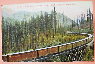 1909 Great Northern Freight Train Coming through the Rockies postcard ...