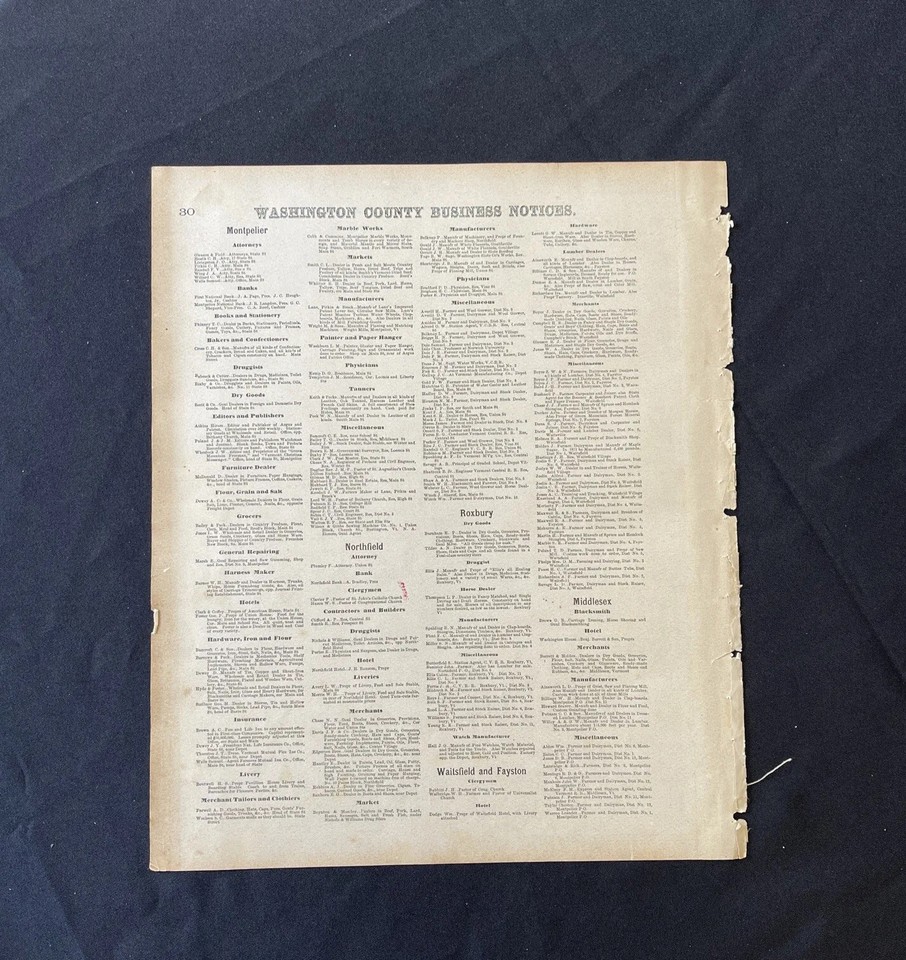 1873 Antique Map of Montpelier Vermont Color Map VT by FW Beers ...