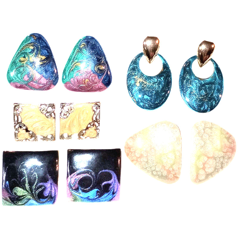 Vintage 5 Sets Multi Colored Metal Stud Post Enameled… - Gem