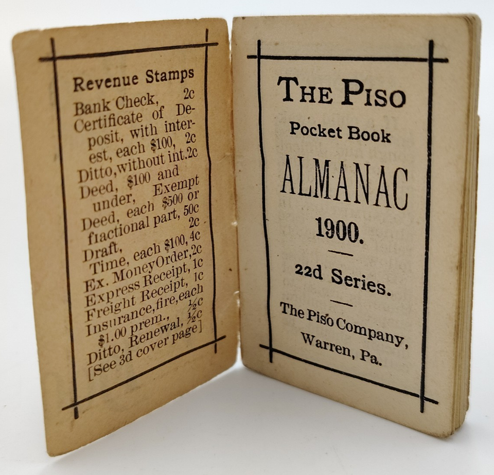 Antique 1900 Piso Pocket Book Almanac Miniature Advertising Chenoa ...