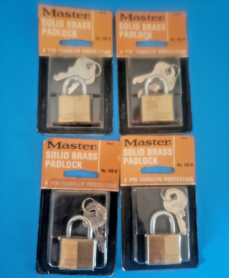 Vintage NOS Master Lock Solid Brass Padlock Model 130D (LOT of 4) No ...